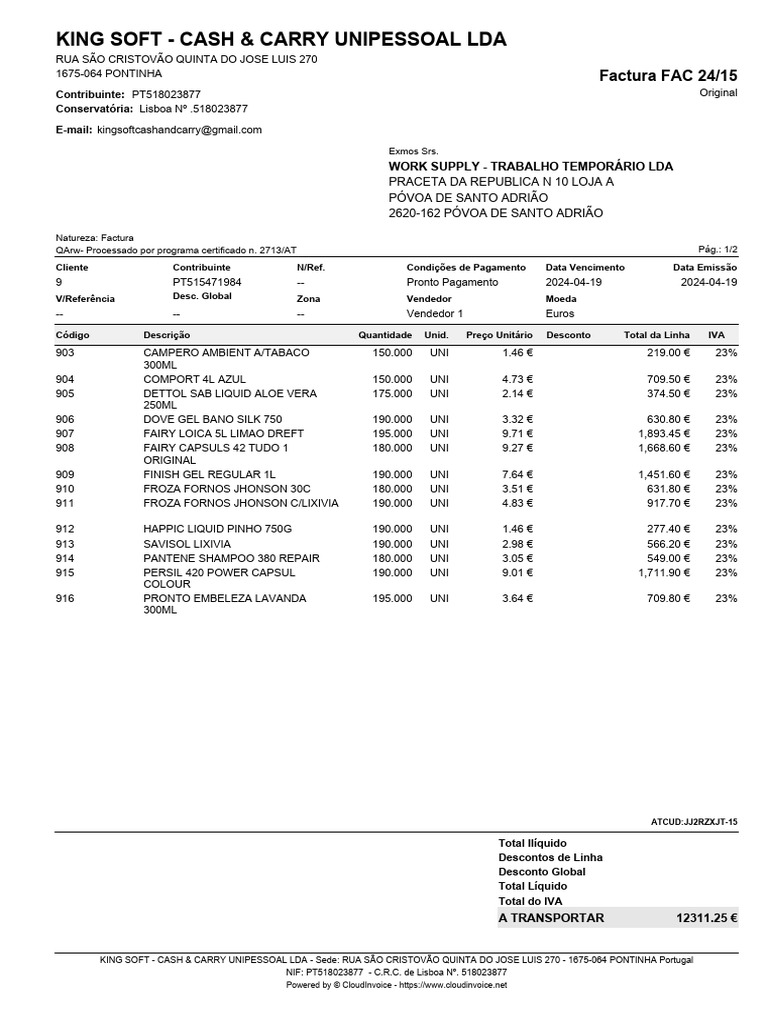 Portugal Invoices | PDF | Imposto sobre Valor Agregado (IVA) | Serviços ...