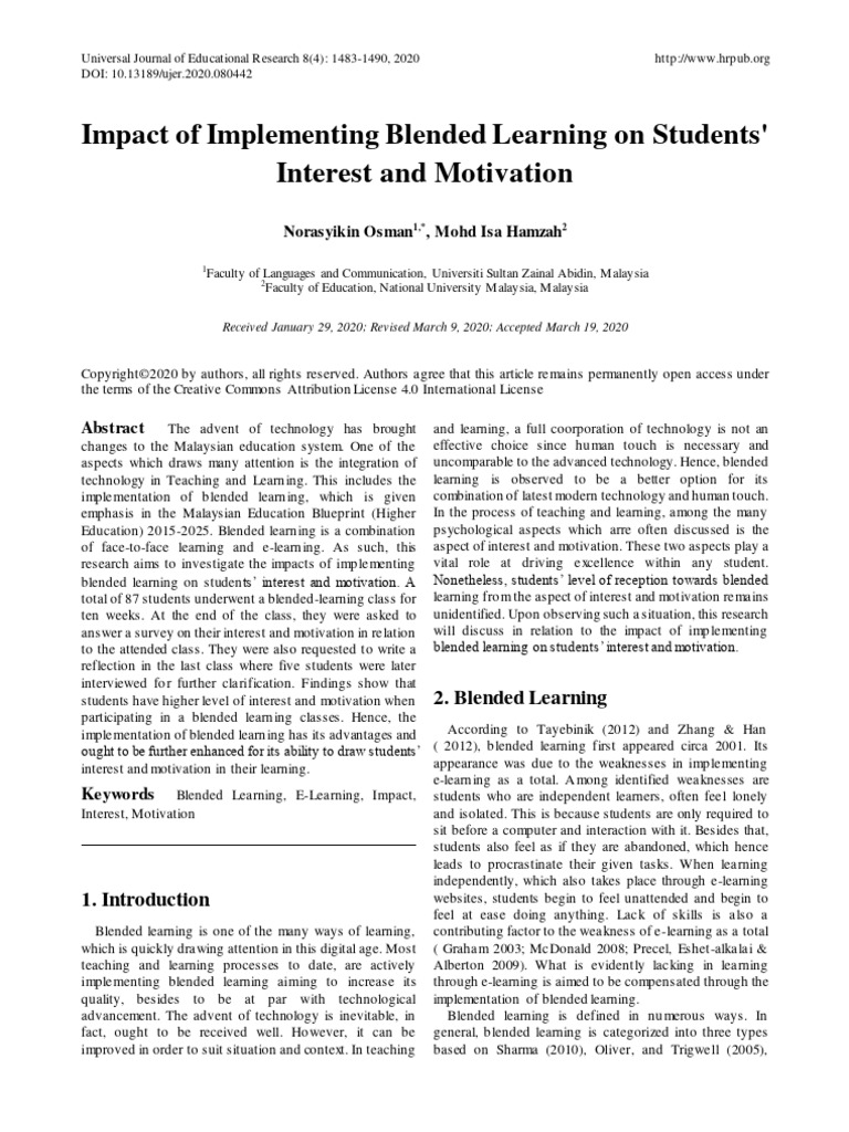Impact of Implementing Blended Learning | PDF | Educational Technology | Learning