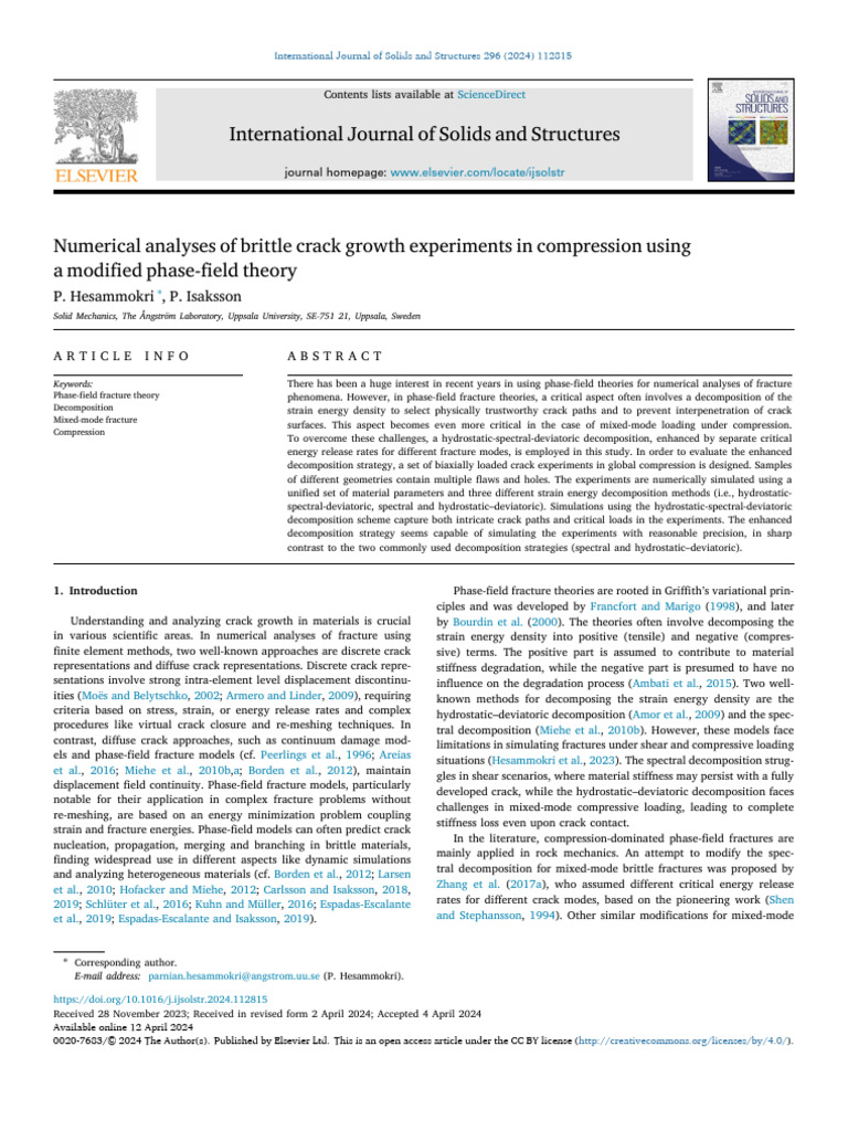 Numerical Analyses of Brittle Crack Growth Experi - 2024 - International Journal | PDF ...