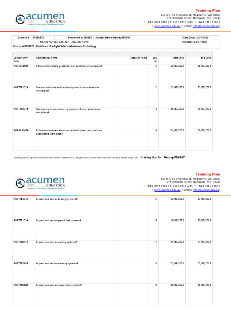 Student Training Plan | Download Free PDF | Car | Transport
