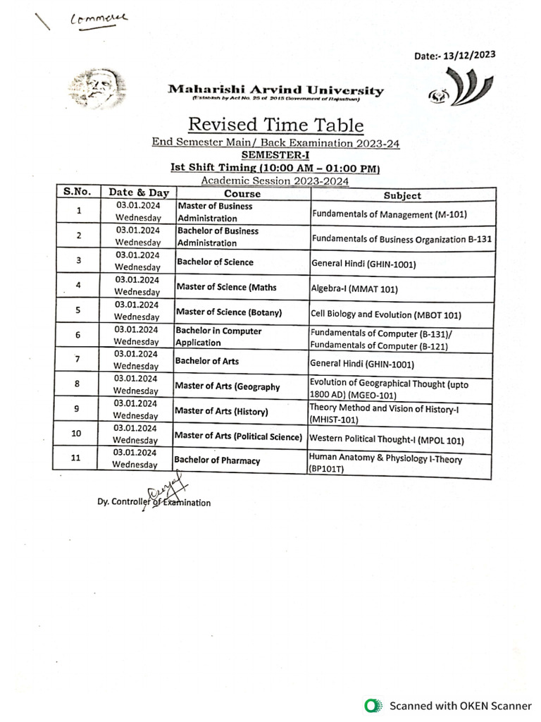Time Table | PDF