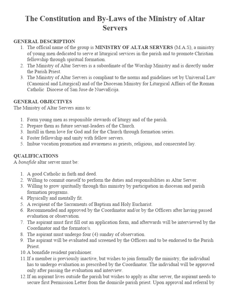By Laws Constitution Ministry of Altar Servers Talugtug | PDF ...