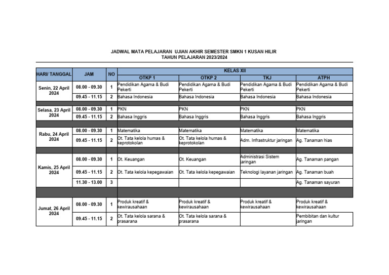 Jadwal Uas 2023-2024 | PDF
