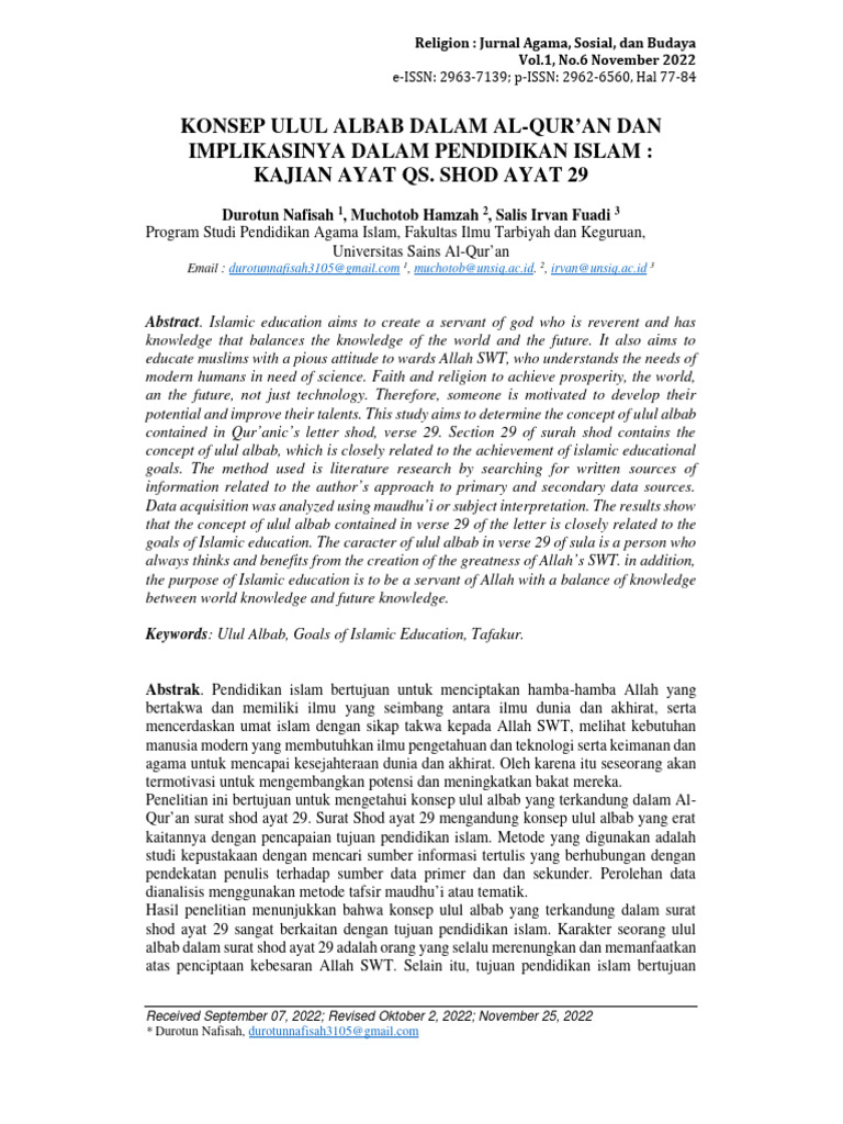 Konsep Ulul Albab Dalam Al Qur An Dan Im | PDF | Agama & Spiritualitas