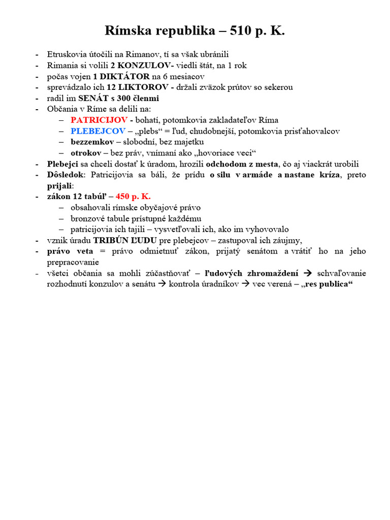 Rímska Republika - Poznámky | PDF