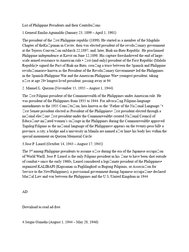 Presidents Of The Philippinesss Pdf Benigno Aquino Iii Corazon Aquino