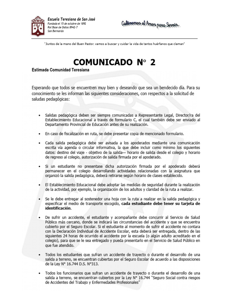 Comunicado N°2 de Prevención | PDF