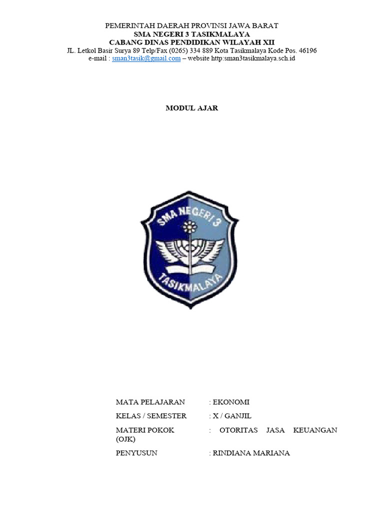 Modul Ekonomi OJK Kelas X SMAN 3 Tasikmalaya | PDF