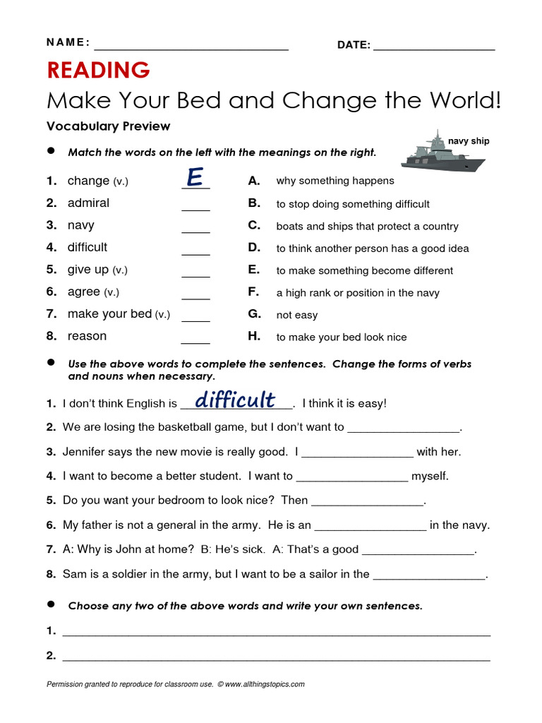 Reading Make Your Bed Change The World | PDF | Languages | Foreign Language Studies