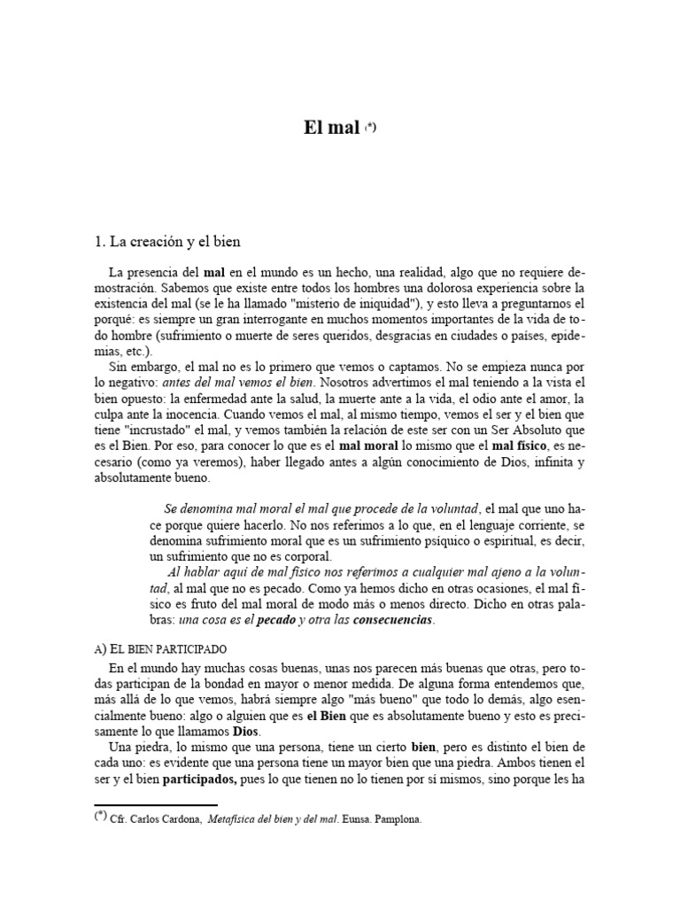 El Mal: Privación del Bien Divino | PDF | Mal | Pecado