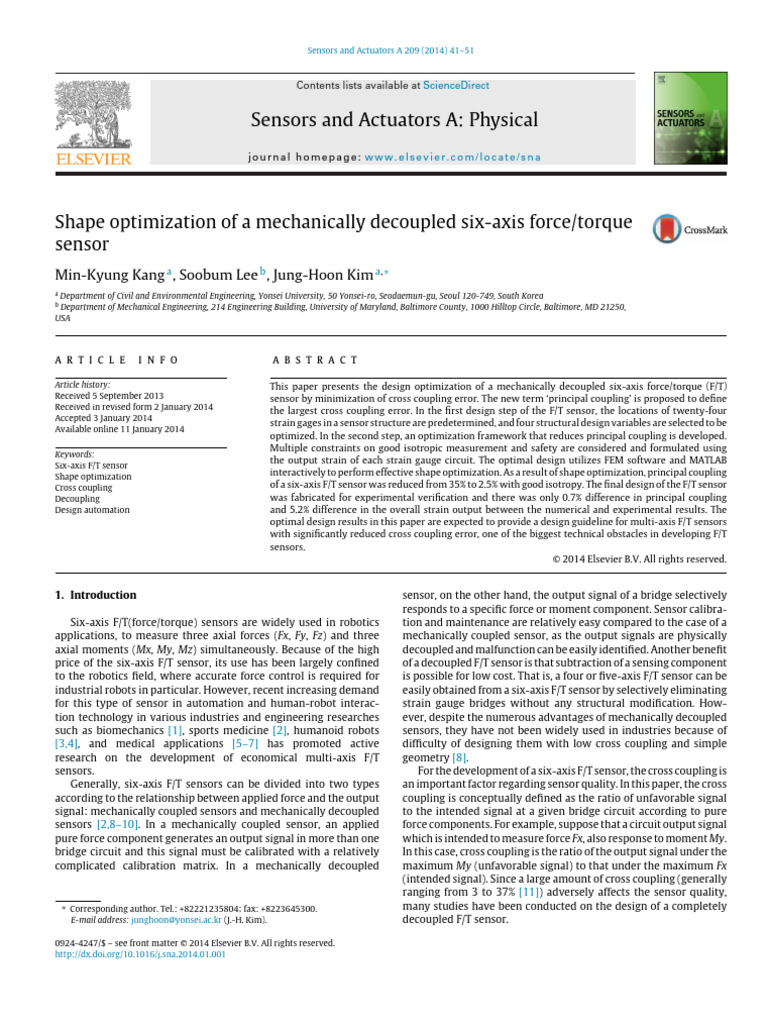 Shape Optimization of A Mechanically Decoupled Six-Axis Force-Torque Sensor | PDF | Mathematical ...