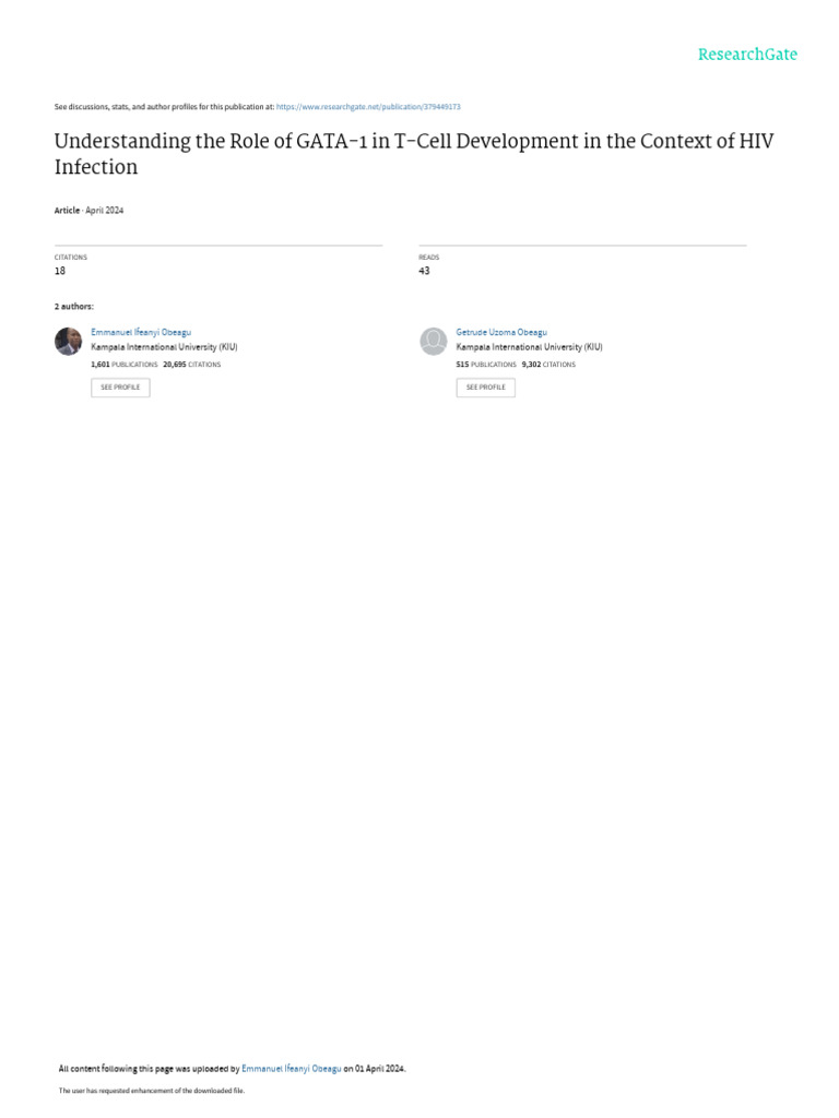 Understanding The Role of GATA-1 in T-Cell Development in The Context of HIV Infection | PDF | T ...