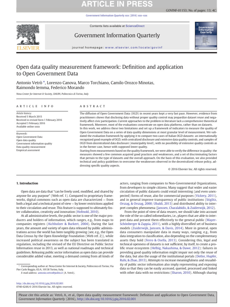 10 1016j Giq 2016 02 001 | PDF | Methodology | Data Quality