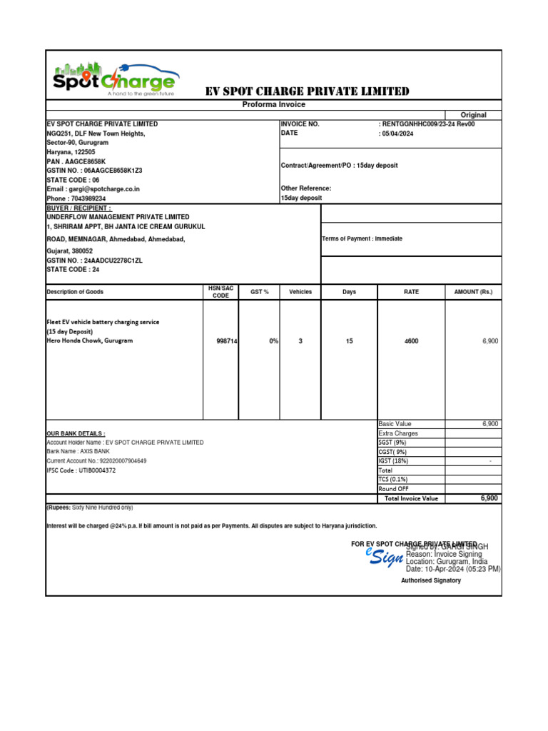 Proforma Invoice for EV Charging Service | PDF | Payments