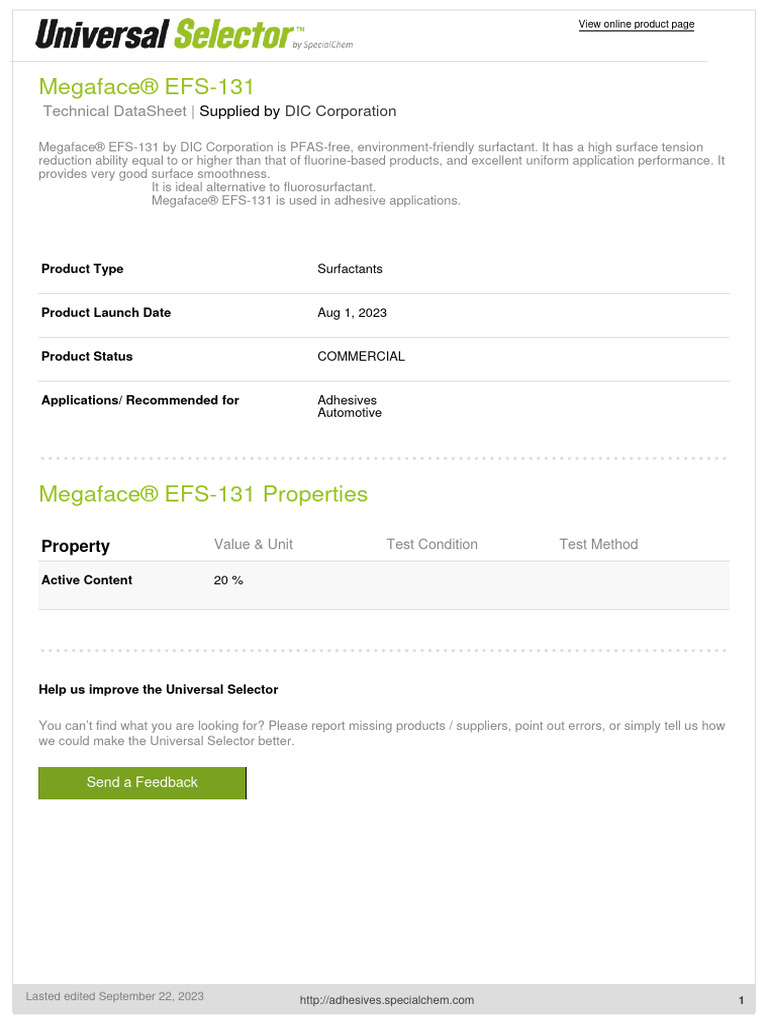 Megaface® EFS-131 - DIC Corporation | PDF Megaface® EFS-131 - DIC Corporation | PDF
