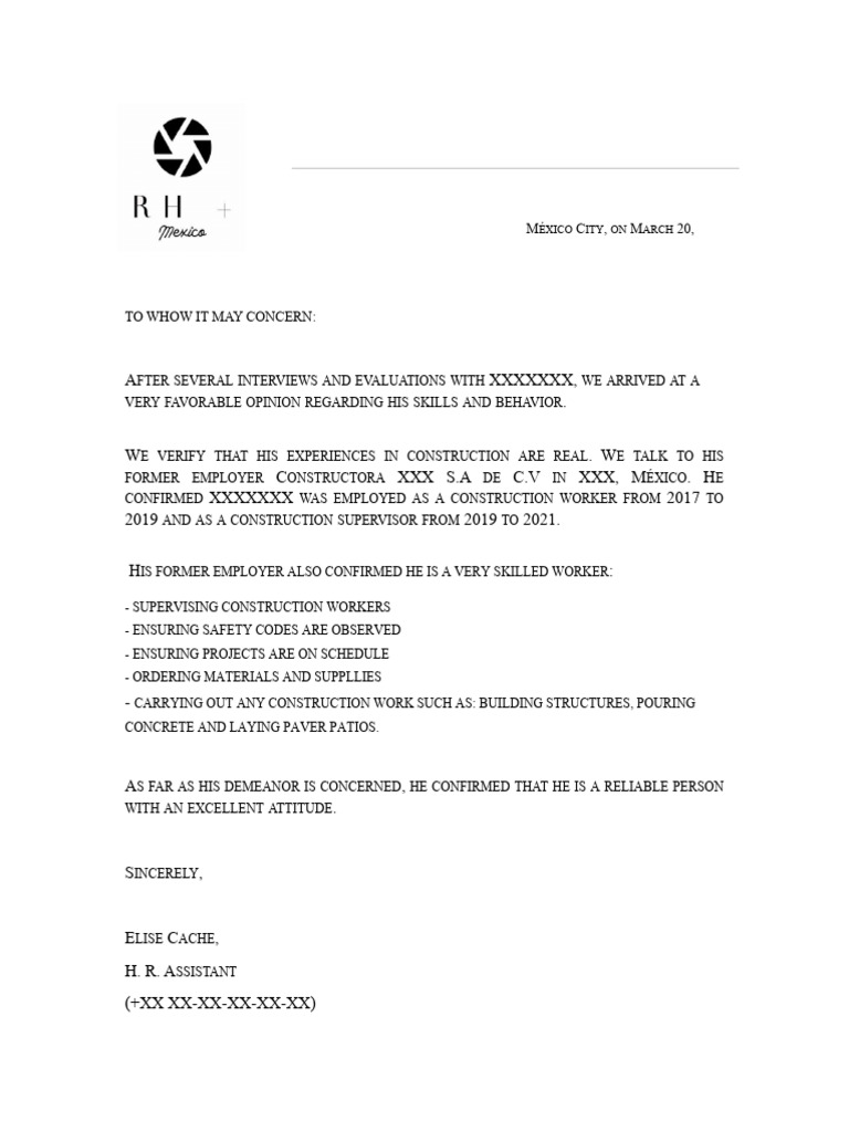 Template Constancia de Trabajo en Inglés | PDF