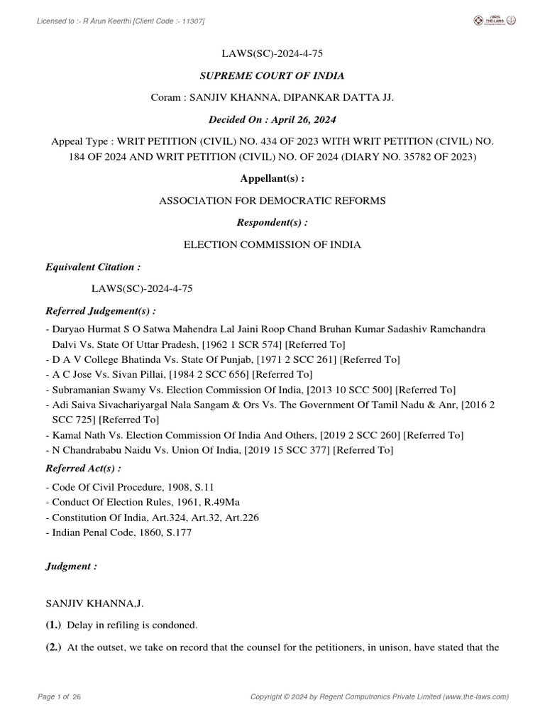 ASSOCIATION FOR DEMOCRATIC REFORMS vs. ELECTION COMMISSION OF INDIA ...