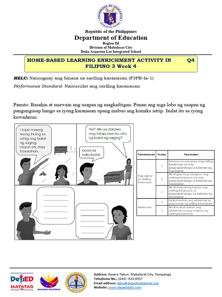 Q4 Week 4 Home Based Activity Filipino | PDF