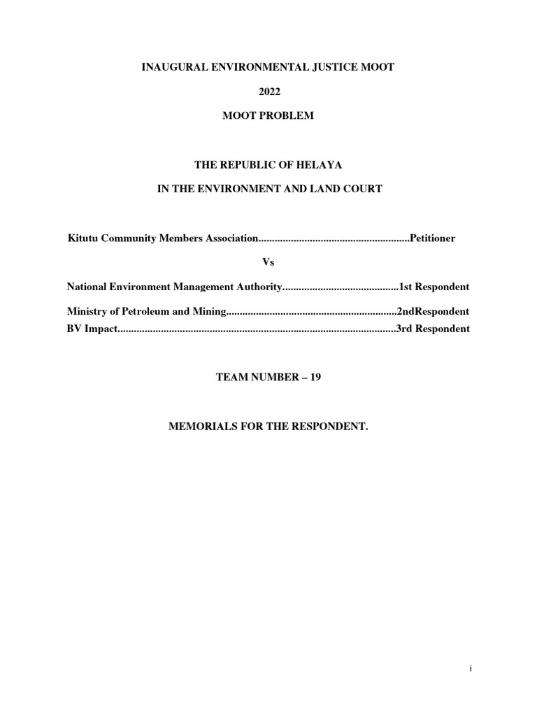 Team 19. Respondents Memorial | PDF | Environmental Impact Assessment ...