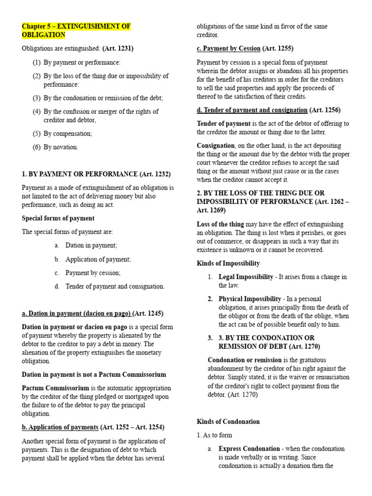 Finals Oblicon Reviewer Summary | PDF | Payments | Contractual Term