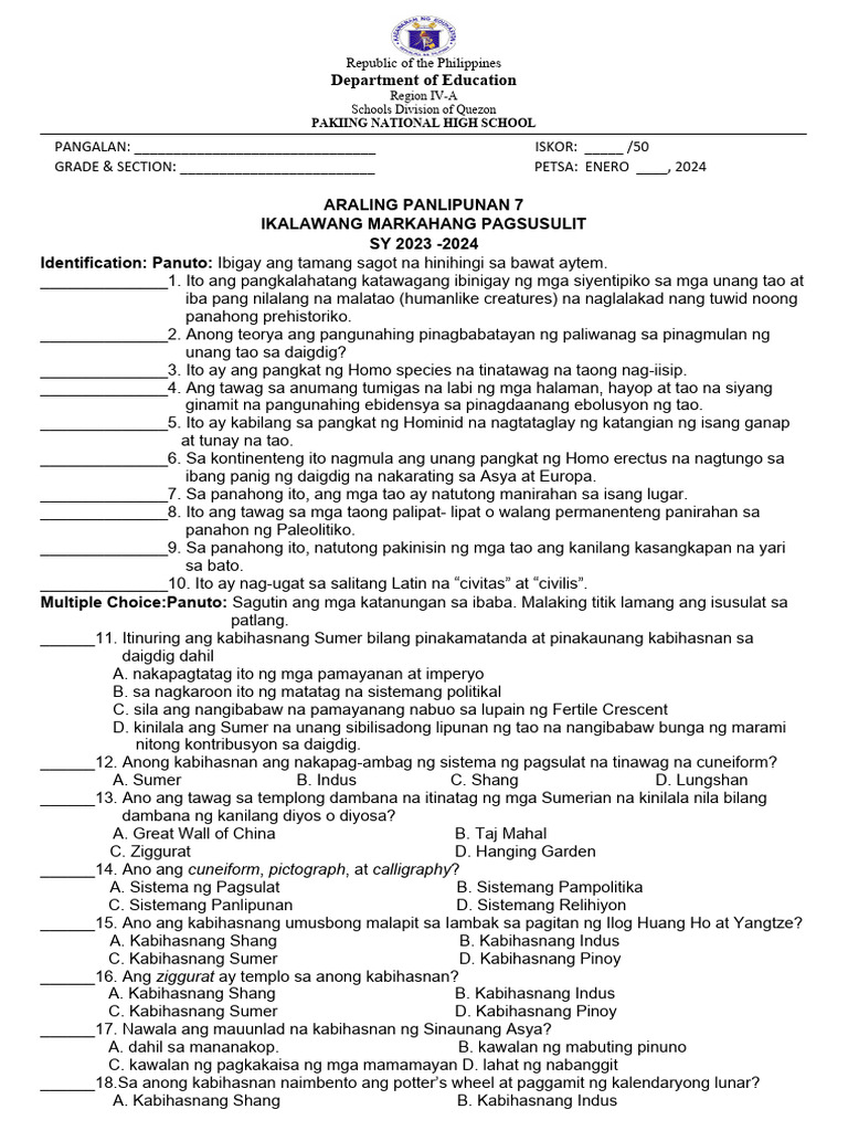 AP 7 2nd QUARTER SY 2023-2024 | PDF