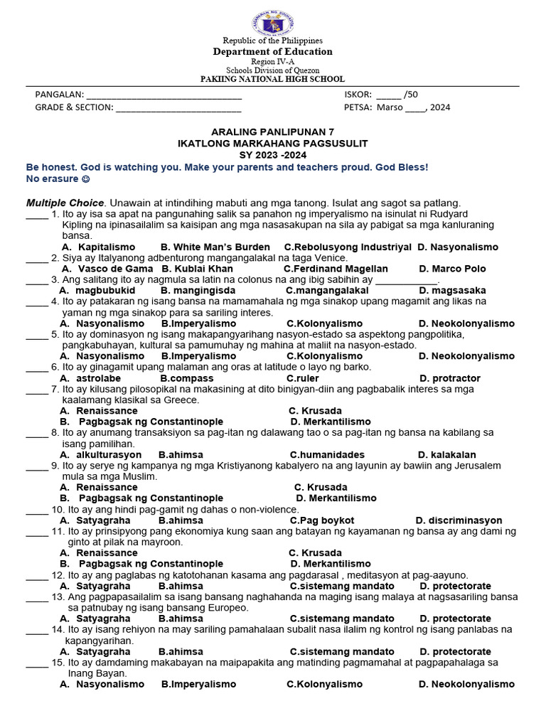 AP 7 3rd QUARTER SY 2023-2024 | PDF