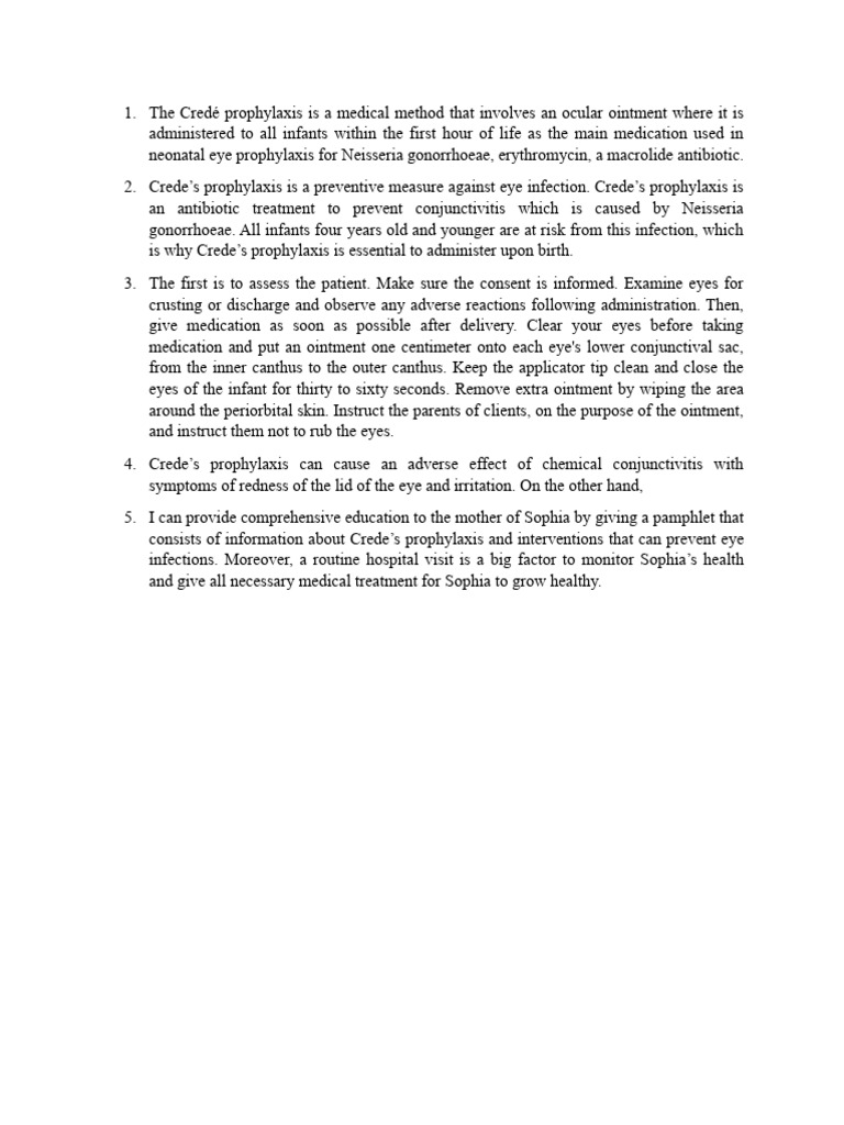 Crede’s Prophylaxis for Neonatal Eye Care | PDF