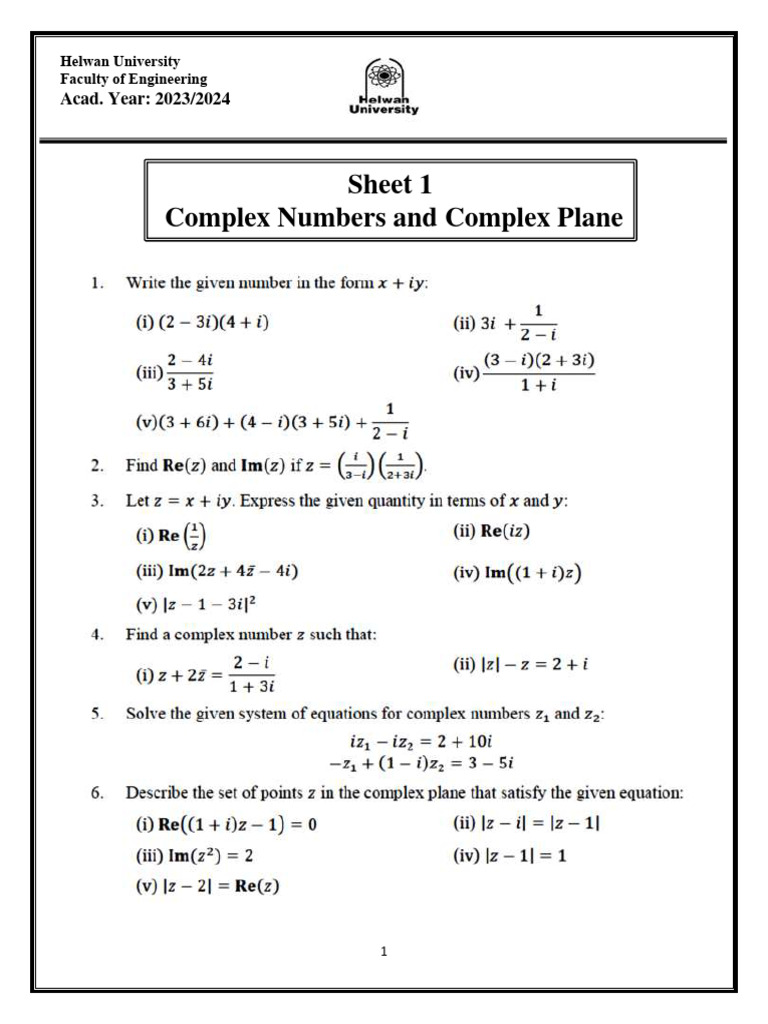 Sheet1 - Complex Numbers and Complex Plane | PDF