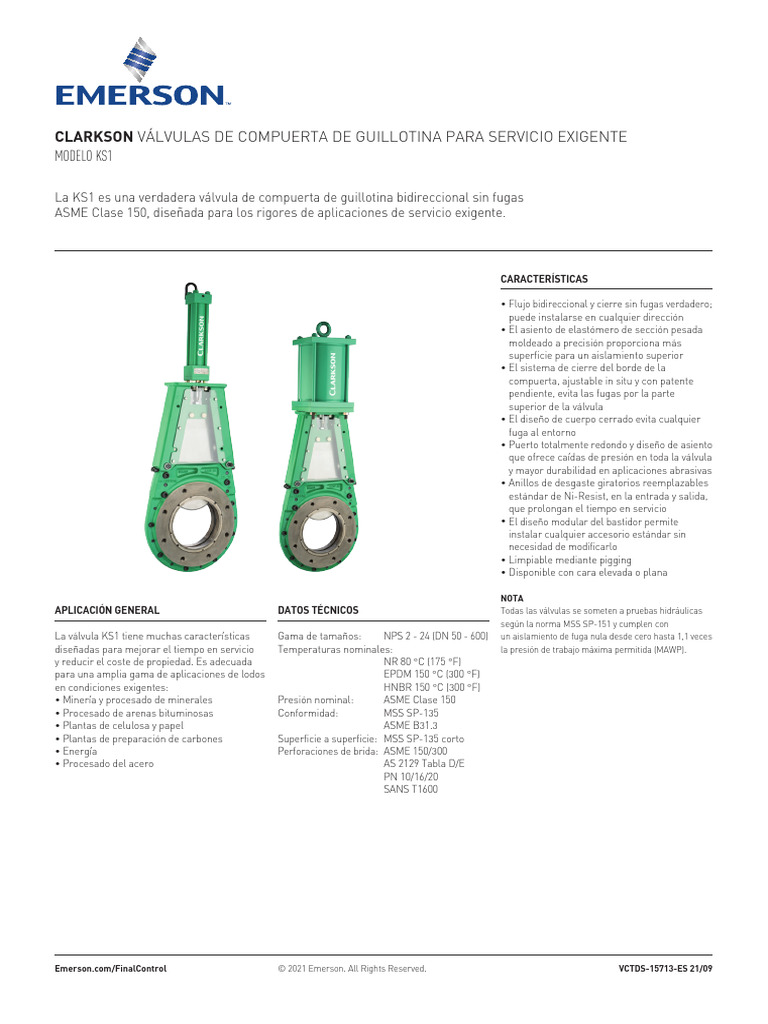 Data Sheets Model ks1 Severe Service Knife Gate Valve Clarkson Es Es ...