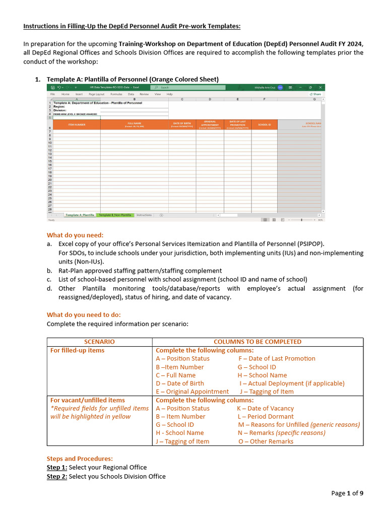 Instructions in Filling Up Prework Templates Final | PDF | Business ...