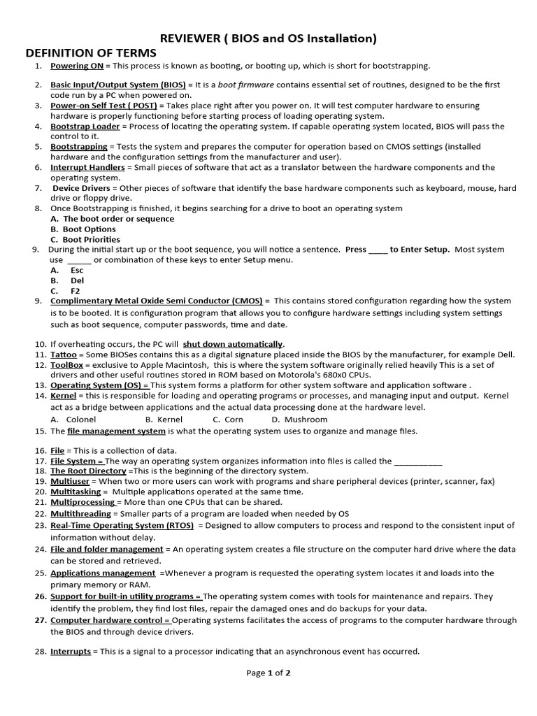 Css Reviewer For Bios Download Free Pdf Operating System Booting