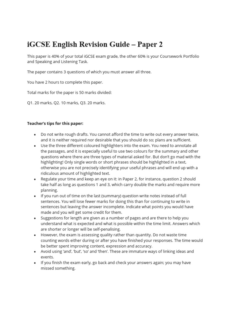 iGCSE English Revision Guide | PDF | Question | Sentence (Linguistics)
