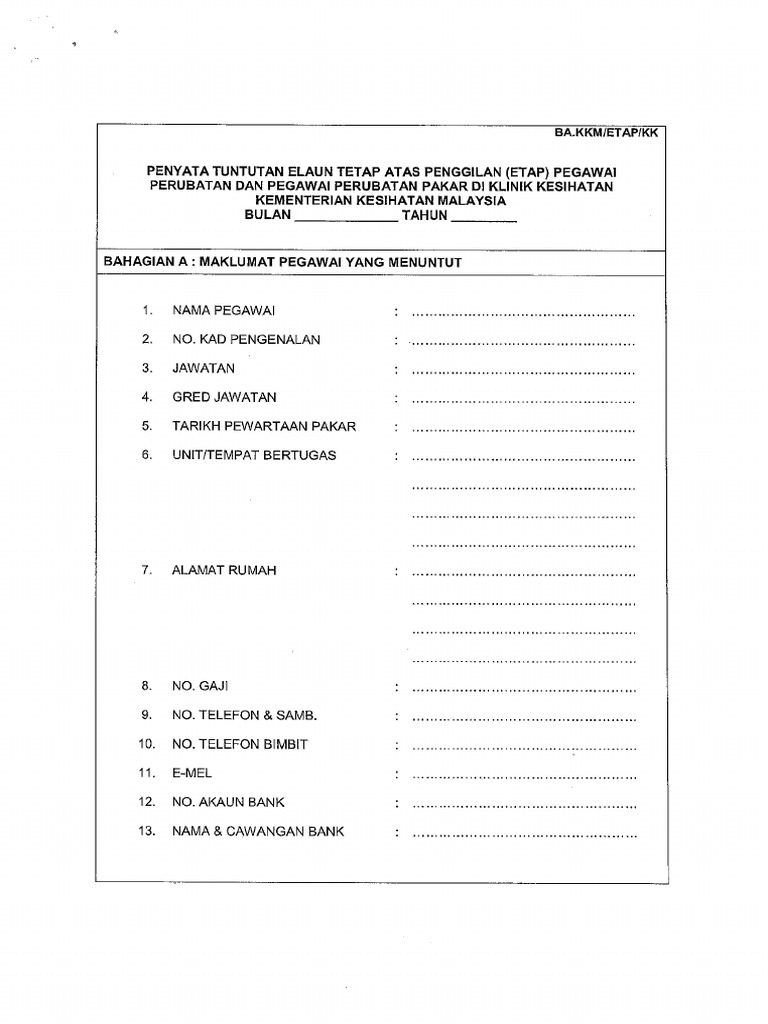 Borang Etap KK 2023 | PDF