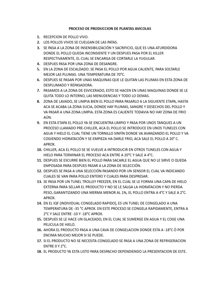 Proceso Planta Producción Avicola | PDF