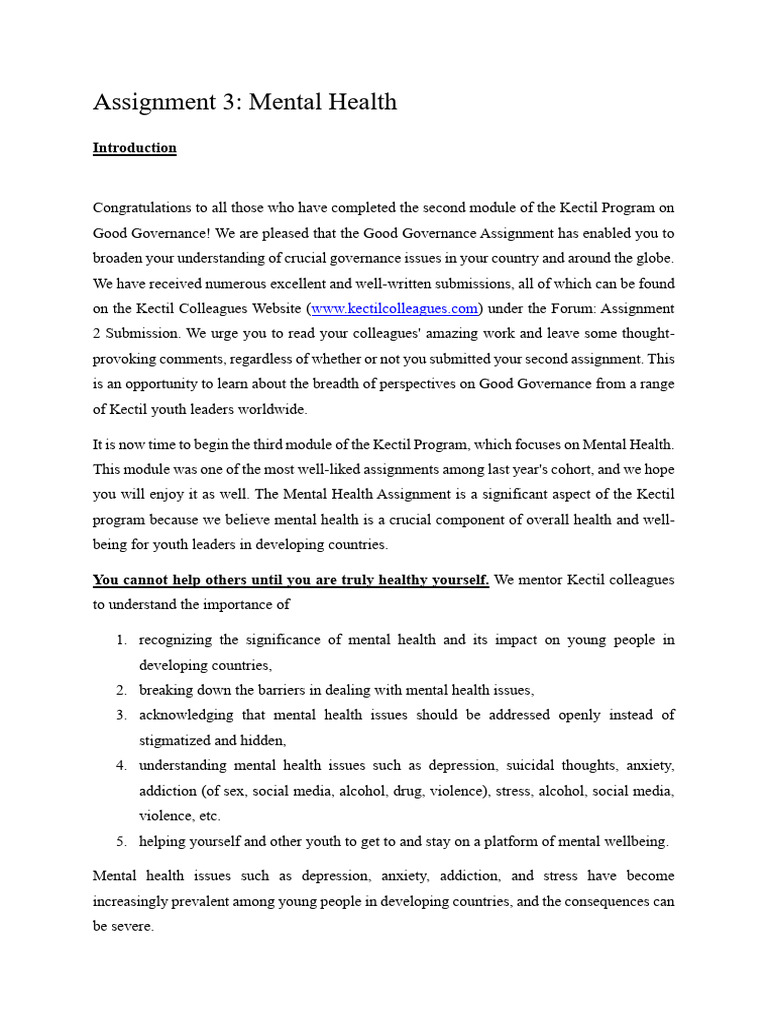 Assignment-3 Final | PDF | Mental Disorder | Mental Health
