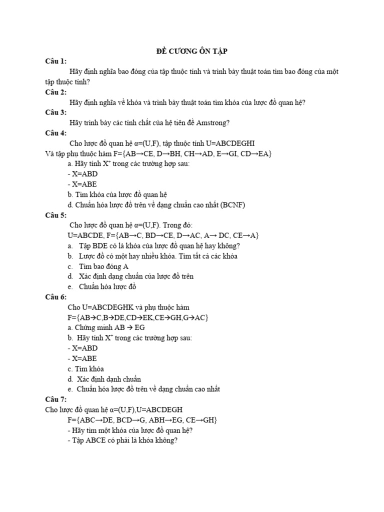 Đề Cương Ôn Tập-CSDL 3 | PDF
