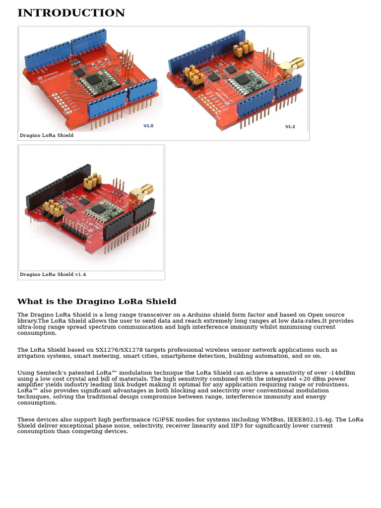 Dragino RFM95W Lora Shield Manual | Download Free PDF | Arduino | Data ...