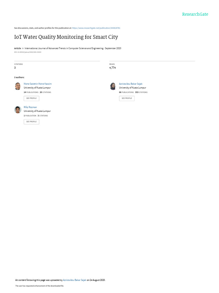 Io TWater Monitoring Systemfor Smart Cityver 4 | PDF | Arduino | Water ...