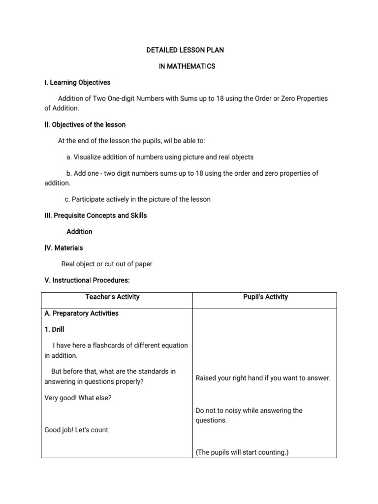 Detailed Lesson Math | PDF | Behavior Modification | Cognition