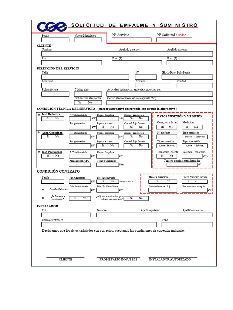 Solicitud de Empalme y Suministro 2024 | Descargar gratis PDF | Ingenieria Eléctrica | Electricidad