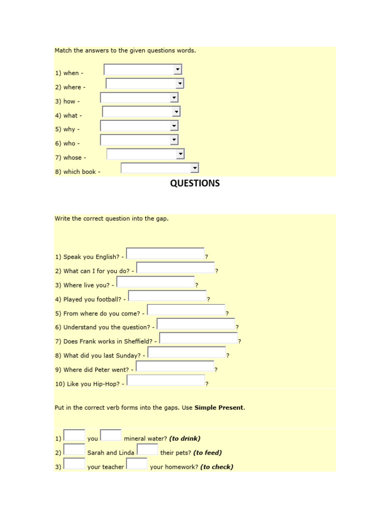 Match The Answers To The Given Questions Words | PDF