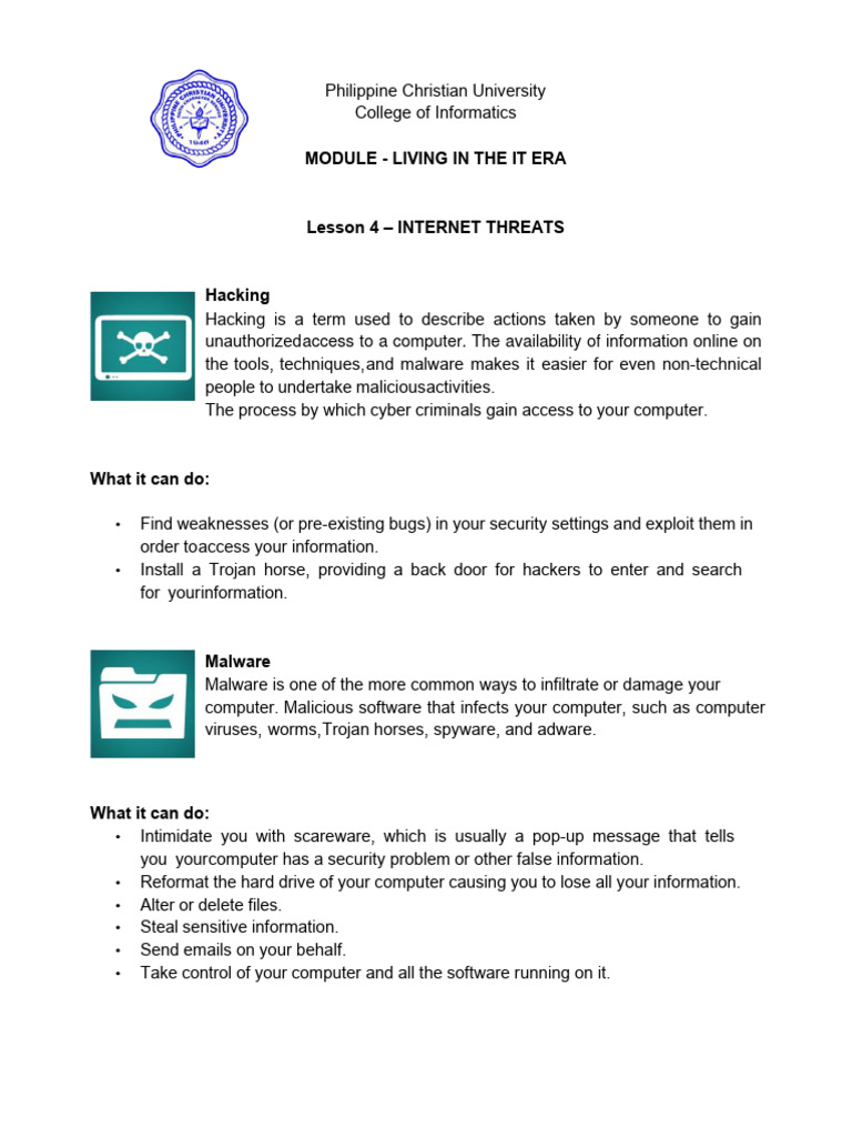 Lesson 4 Internet Threats | PDF | Malware | Ransomware