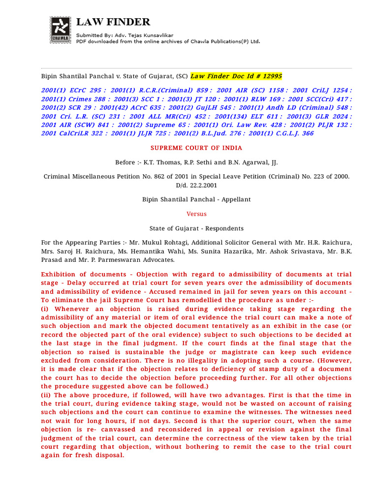 Bipin Panchal Judgment | PDF | Trials | Bail
