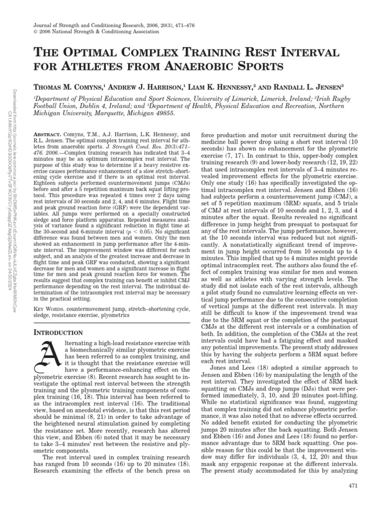 The Optimal Complex Training Rest Interval For.3 | PDF | Strength ...