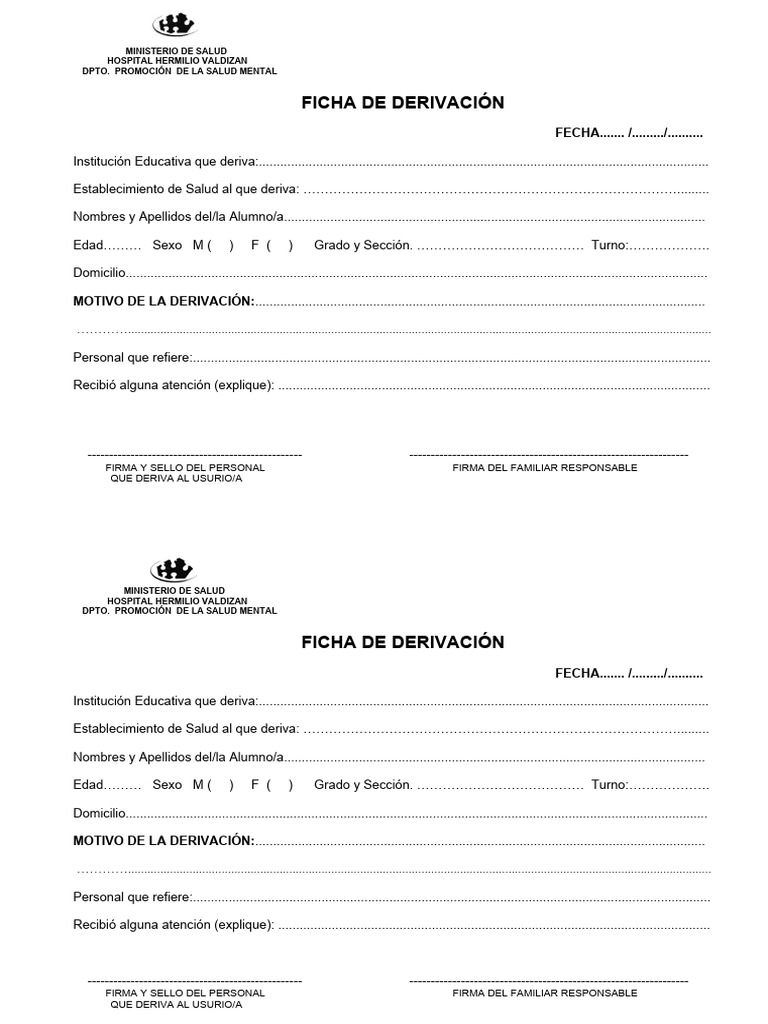 Ficha de Derivacion Ie | PDF | Cuidado de la salud | Programas sociales