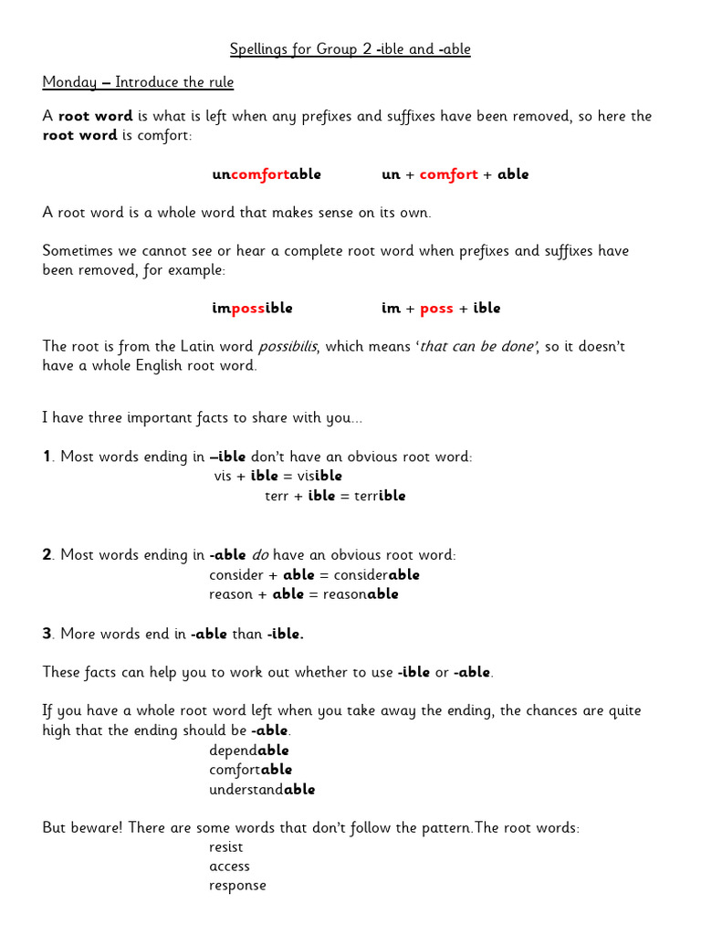 6.10 Ible and Able Spellings Group 2 | PDF | Word | Linguistic Typology