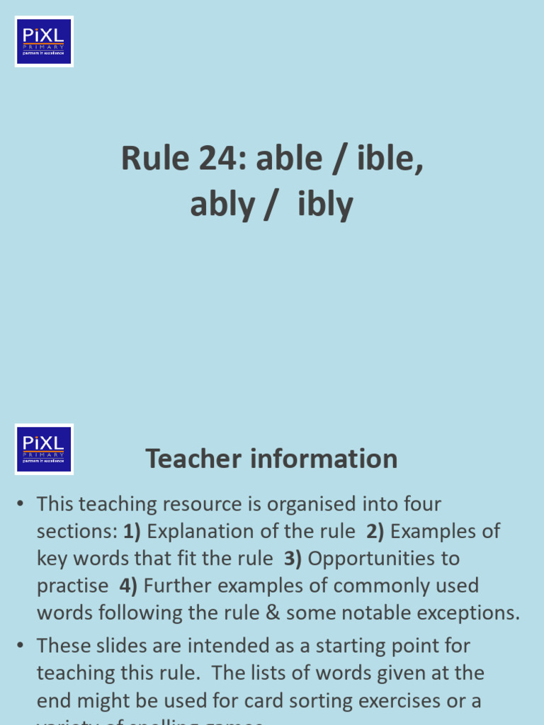 Spelling Tracker - Rule 24 - Able Ible Ably Ibly | PDF | Word ...