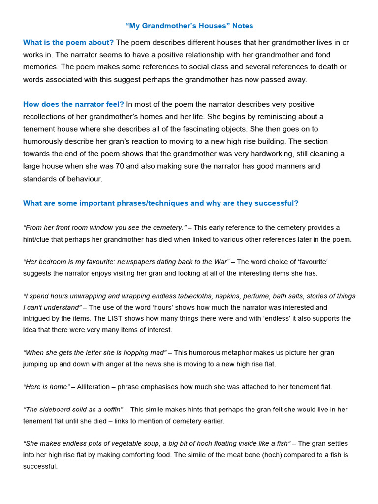 Reflections on Gran's Homes | PDF | Poetry