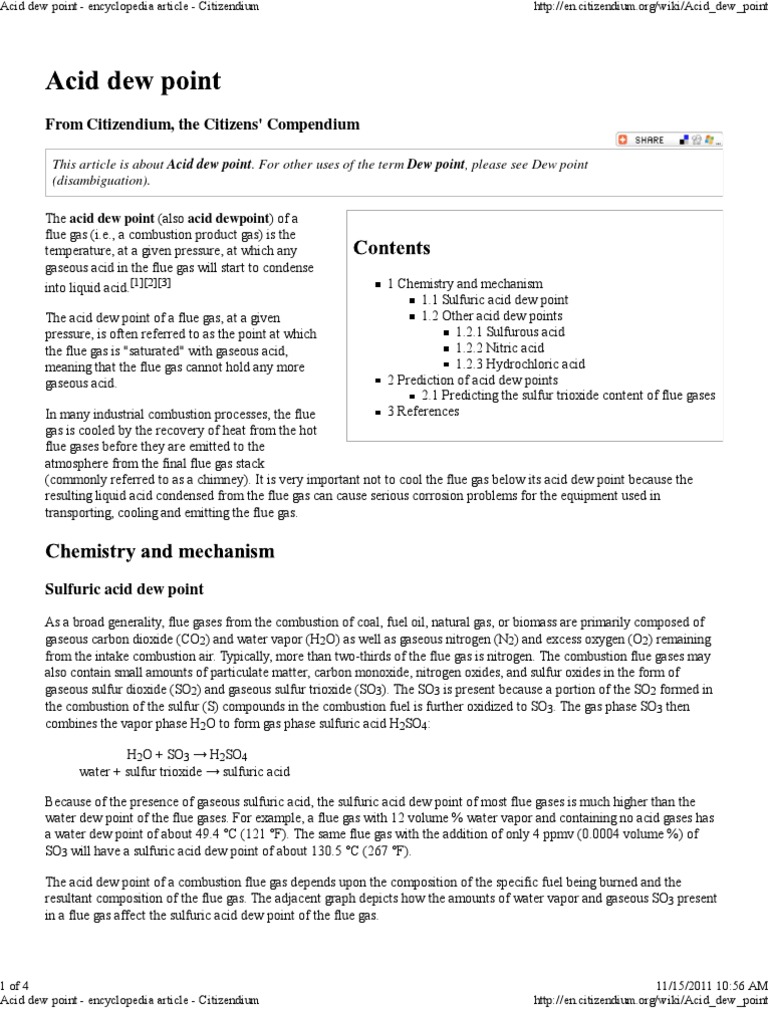 Acid Dew Point - Encyclopedia Article - Citizendium | PDF | Combustion ...