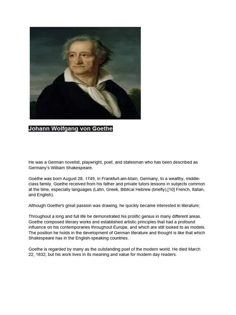Johann Wolfgang Von Goethe | PDF | The Sorrows Of Young Werther ...
